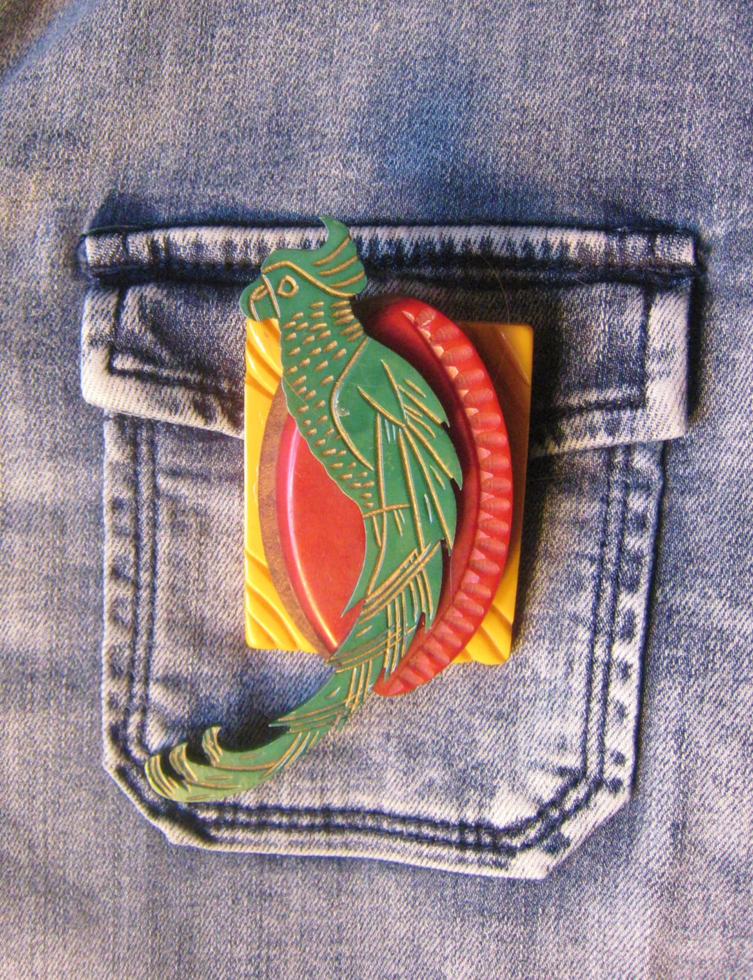 Large One-of-a-kind Exotic Bird Pin Made From Vintage Wood and Plastic ...