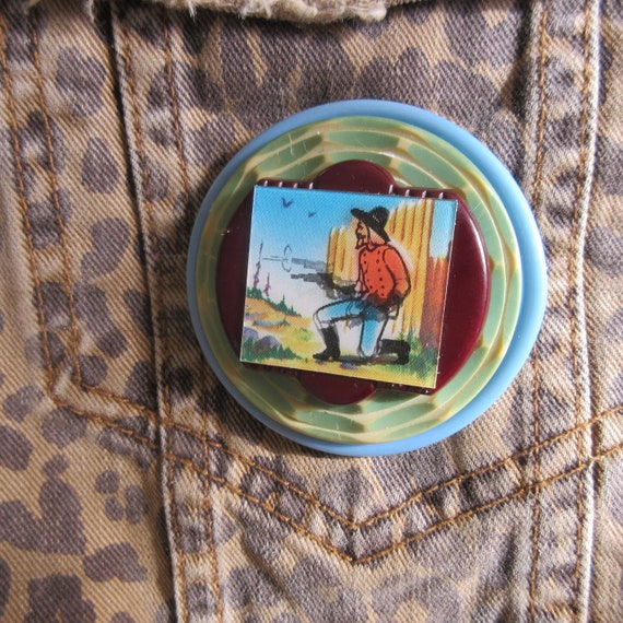 OOAK Cowboy Lenticular Pin Made From Vintage Pieces | Etsy