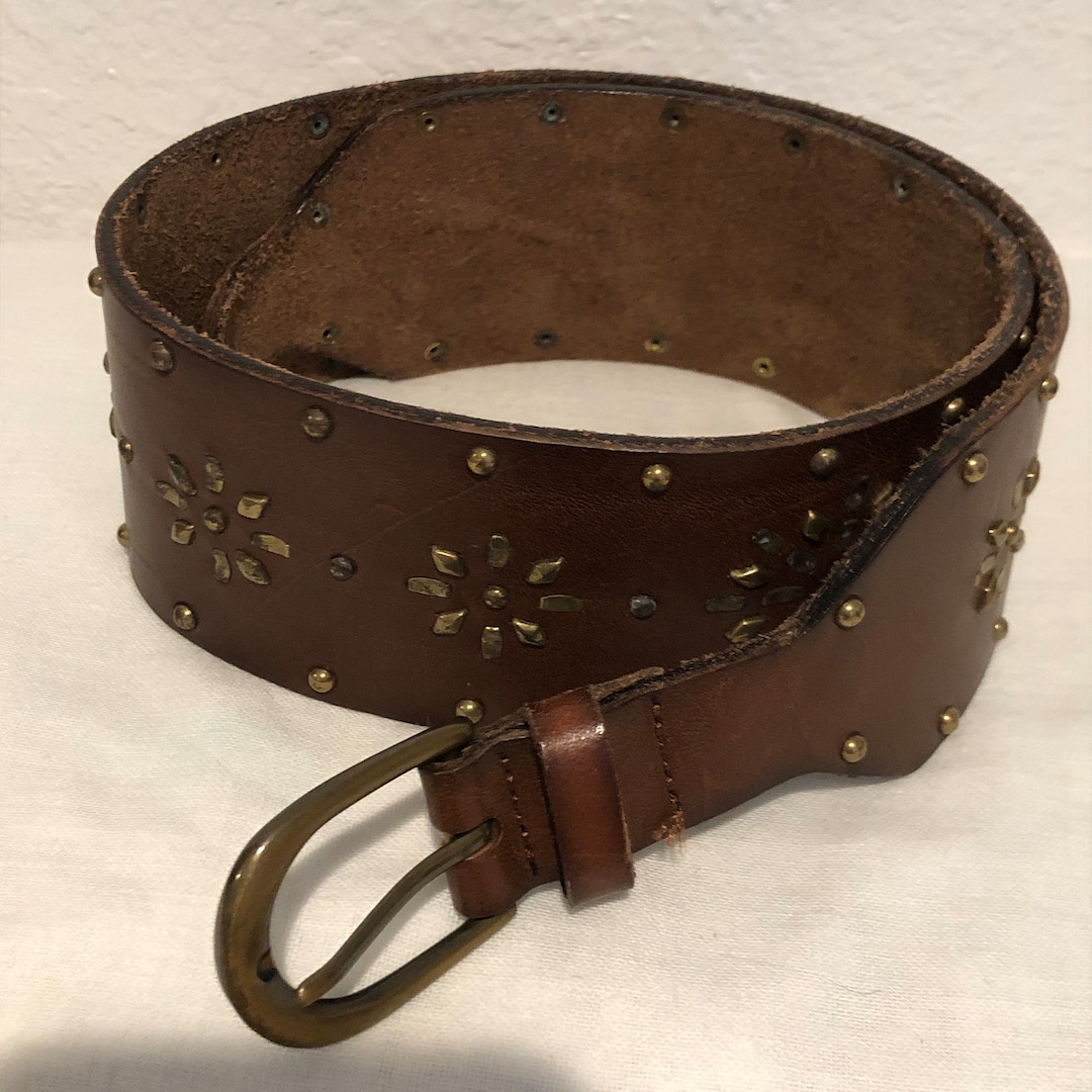 Y2K Abercrombie Wide Leather Brown Belt With Metal Trim up to 35 - Etsy