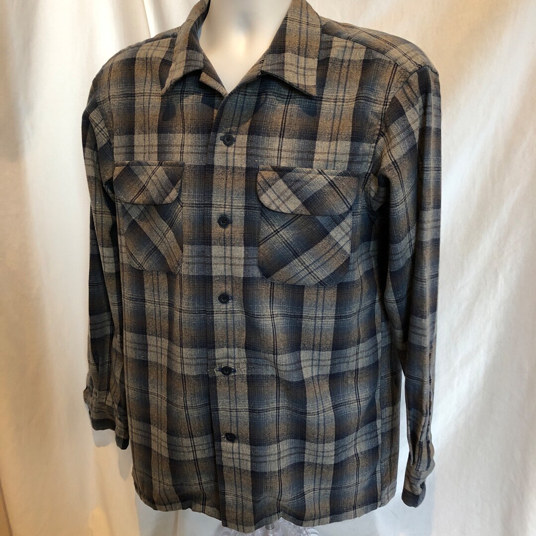 Pendleton Blue and Gray Wool Button Loop Surf Rockabilly Shirt Board ...