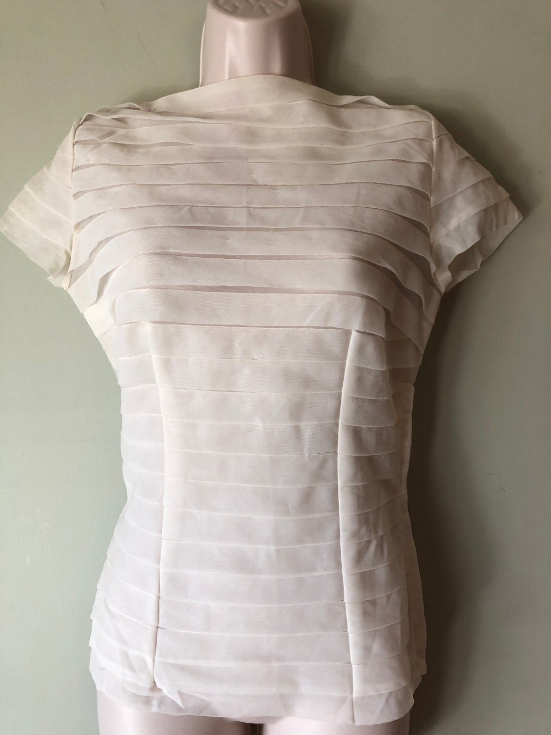 1940s 1950s Sexy Sheer White Nylon Fitted Short Sleeve Blouse Ghost ...