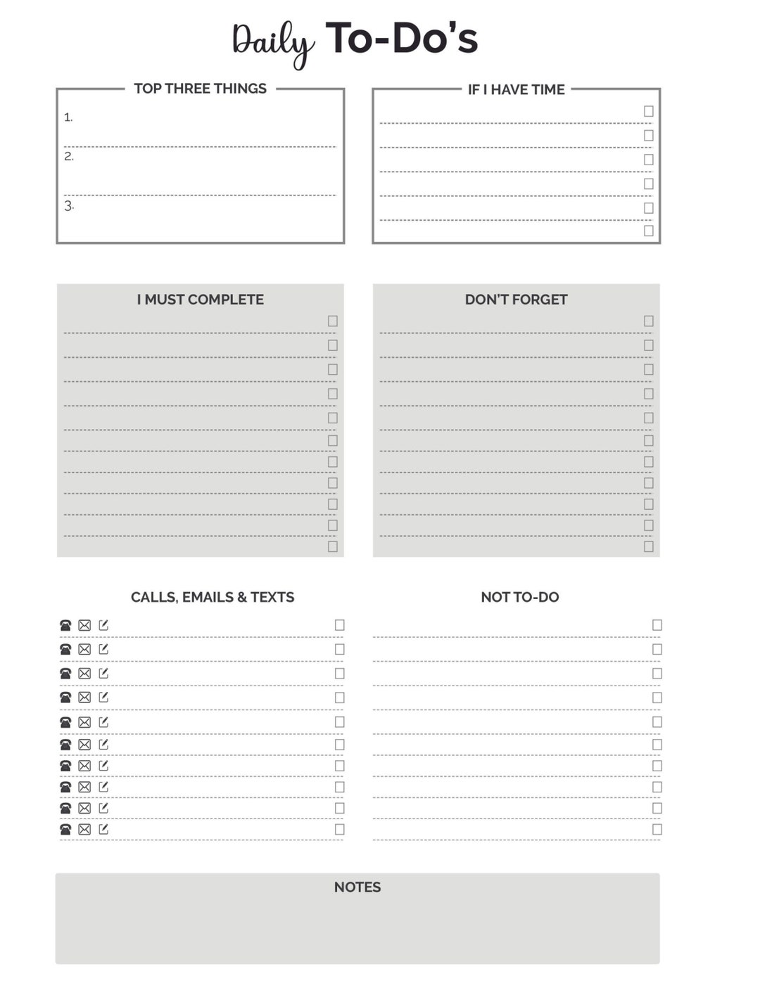 Daily To-do List Template, Single Page Print, Printable Planner Page - Etsy