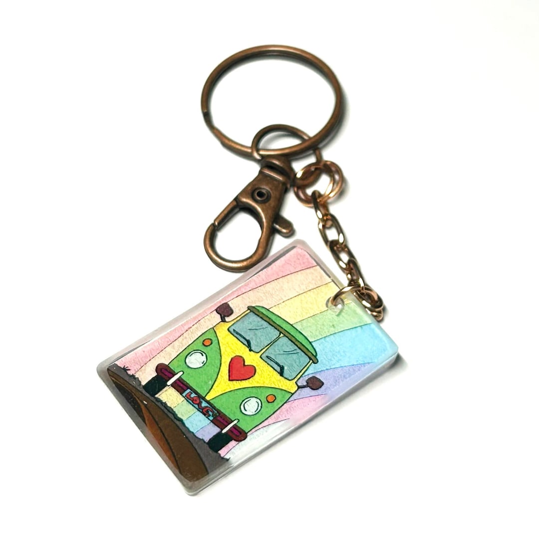 Pop Art Hippie Love Minibus Customizable Keychain Unique - Etsy