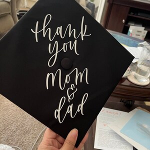 Thank You Mom & Dad Graduation Cap Vinyl Decal, Handlettered Modern ...