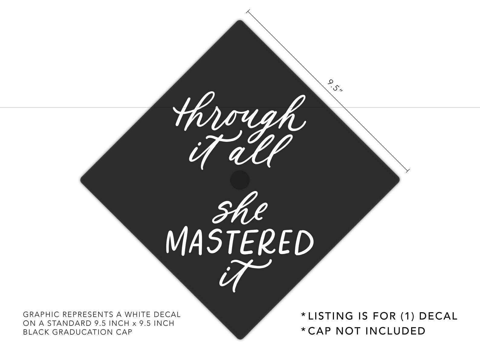 She Mastered It Master's Graduation Cap Vinyl Decal, Handlettered ...