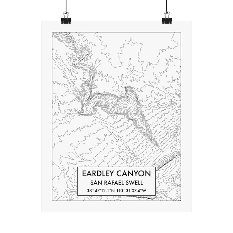 Slot Canyoneering Topography Map Poster - Eardley Canyon - San Rafael ...