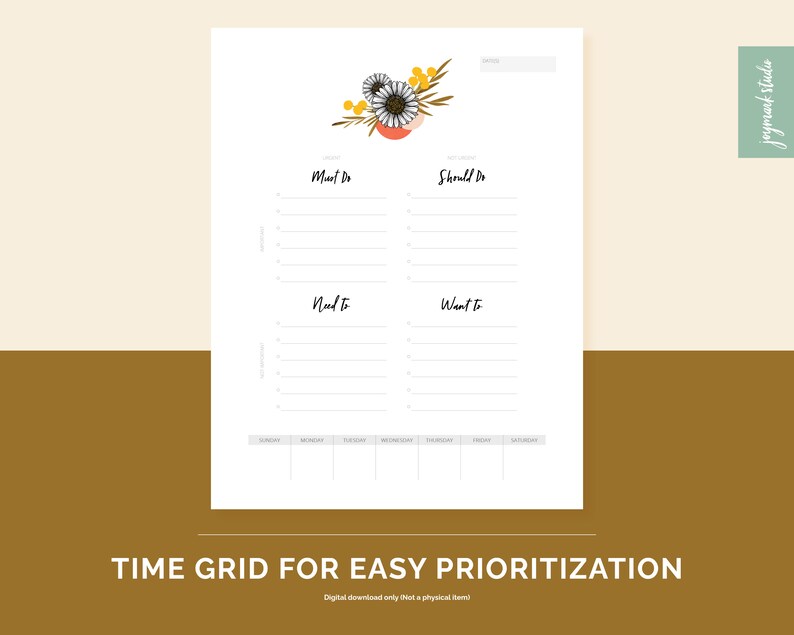 Productivity Time Manager Printable Planner 4 Digital PDF Templates for ...