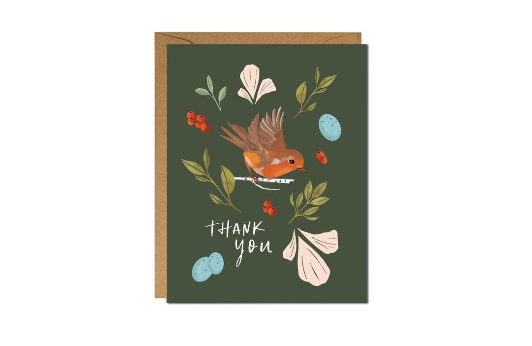 American Robin Thank You Card: Illustrated Bird Art - Etsy