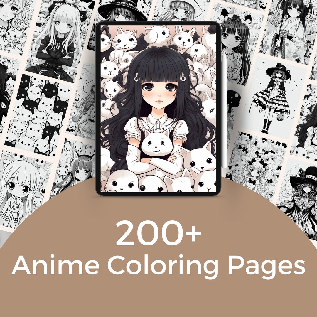 Anime Girls Coloring Pages for Adults, Grayscale Coloring Page, Fantasy ...