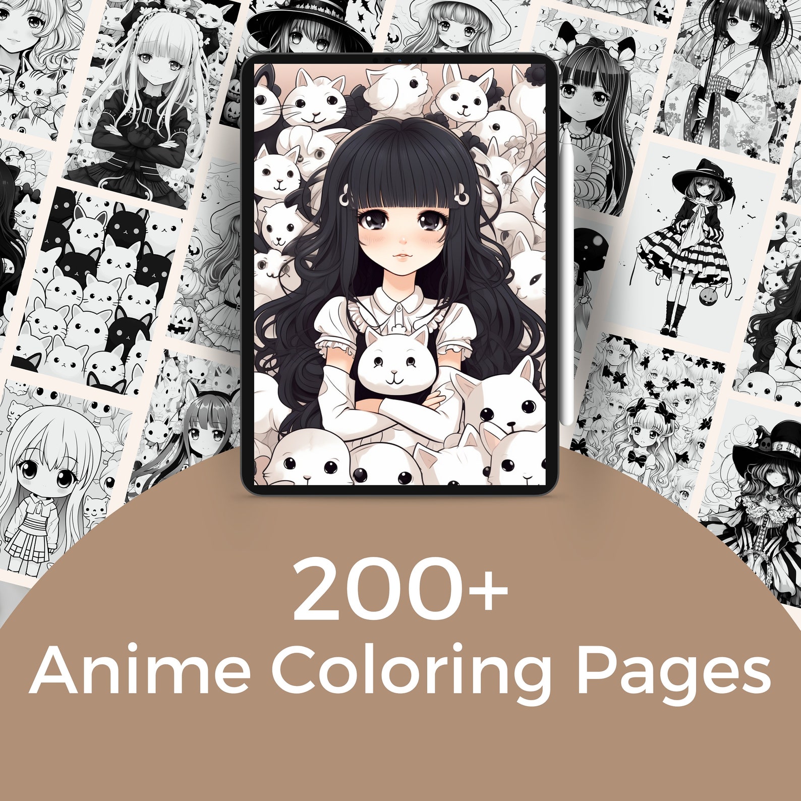 Anime Girls Coloring Pages for Adults, Grayscale Coloring Page, Fantasy ...