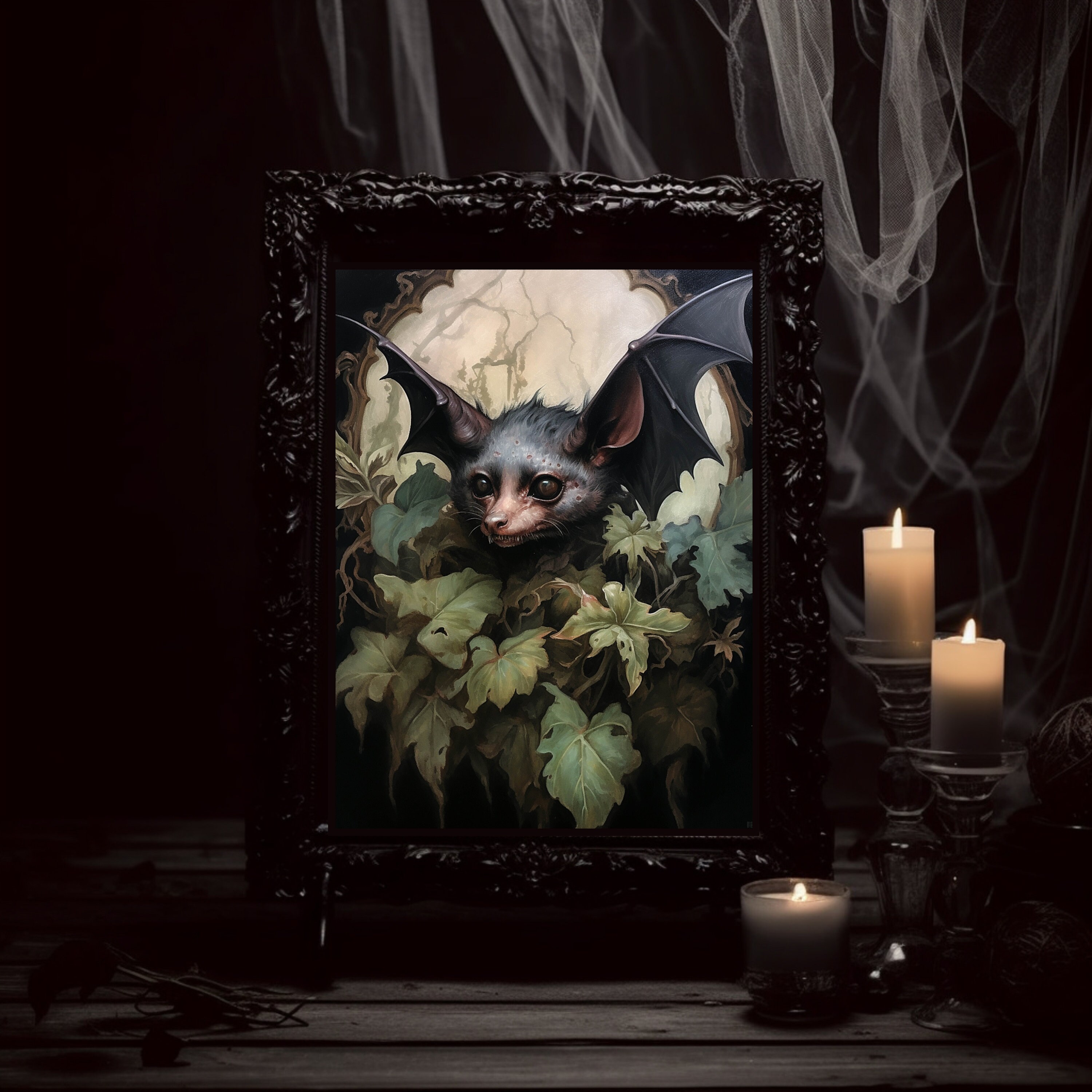 PRINTABLE Halloween Wall Art, Bat Flying, Vintage Muted Neutral ...