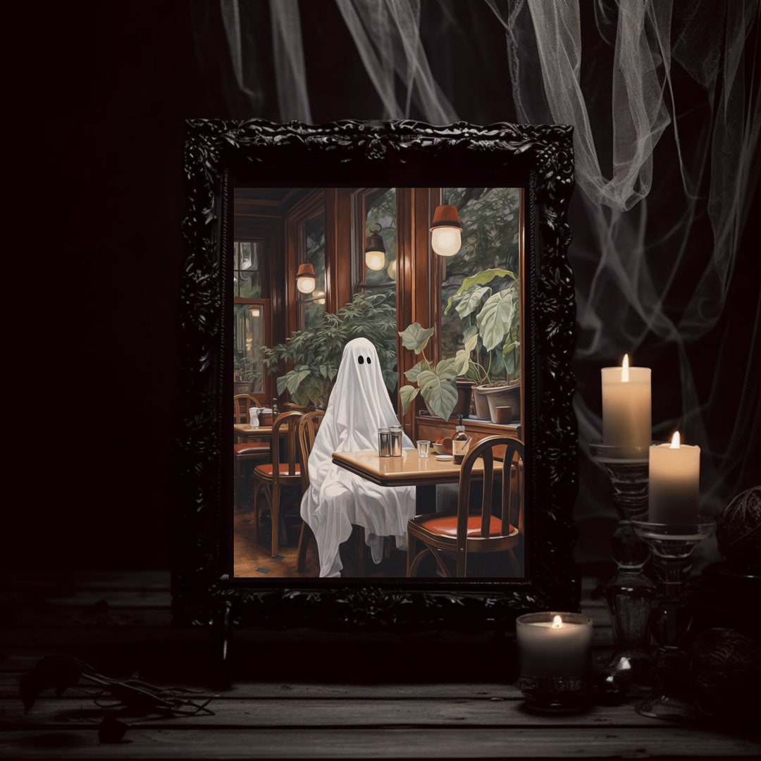 PRINTABLE Halloween Wall Art, Ghost Alone in a Diner, Vintage Muted ...
