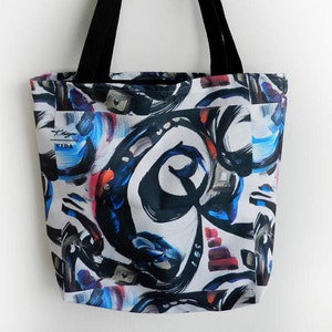 Painting Inspired Printed Tote Shoulder Bag, Shopping in Paris Abstract ...