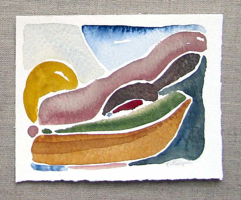 At the Lake Abstract Painting Watercolour - Etsy