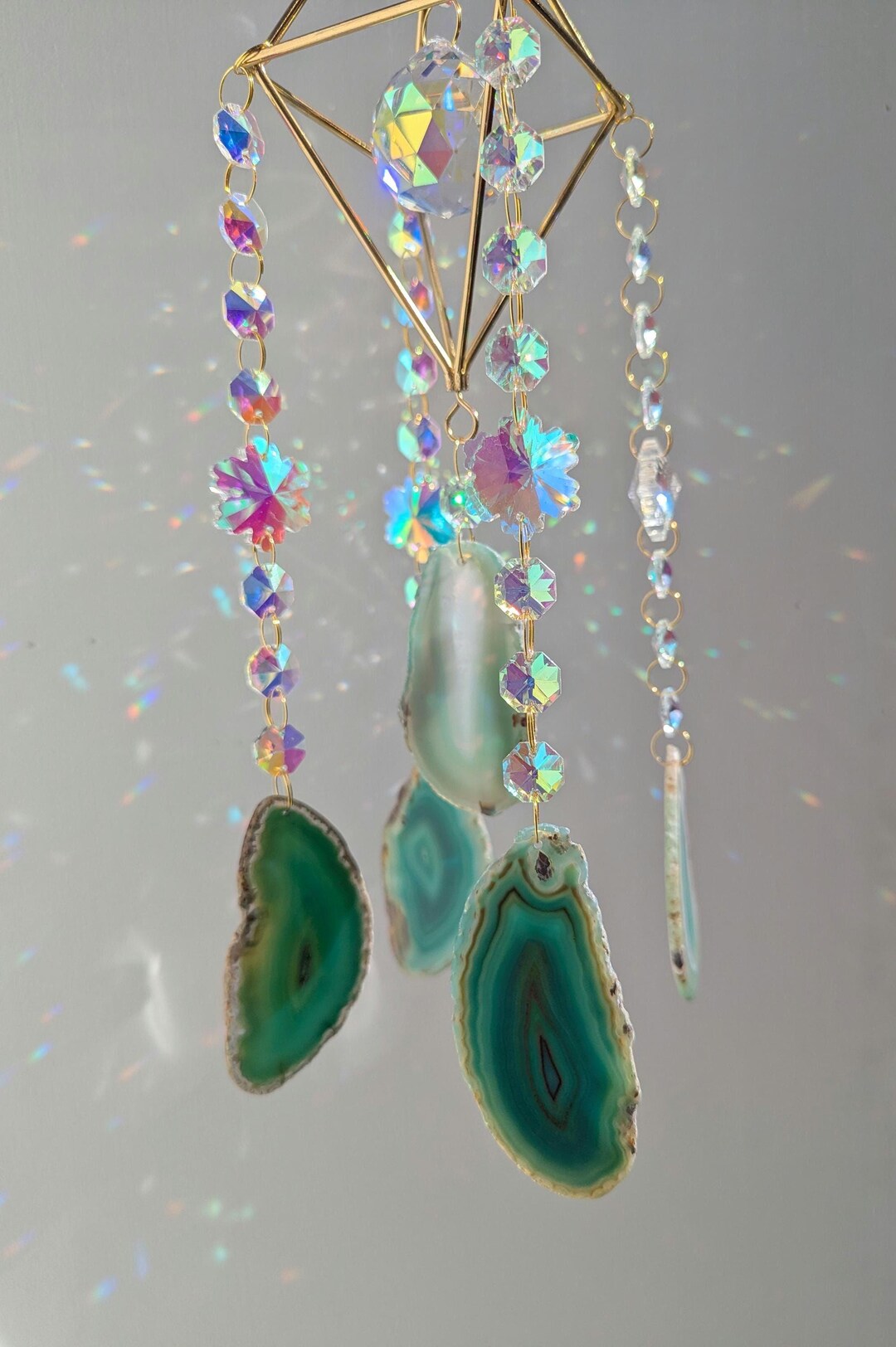 Green Agate Crystal Suncatcher: Aurora Borealis Prism, Himmeli Decor - Etsy