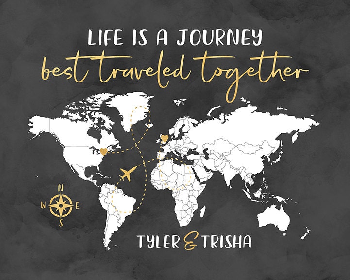 Personalized Life is a Journey Map, Choose Any Locations, Gold and Gray ...