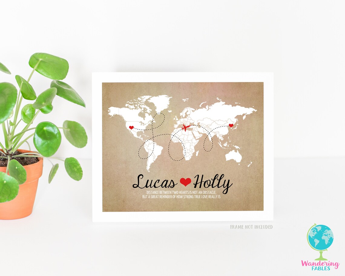 Long Distance World Map Rustic Wedding Gift Art Print - Etsy Australia