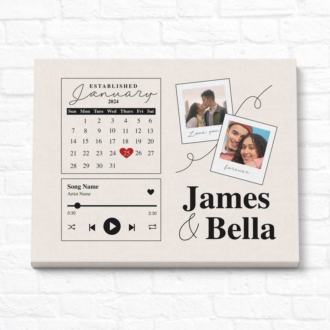 Anniversary Gift, Couples Song, Calendar Date With Heart, Two Photos ...