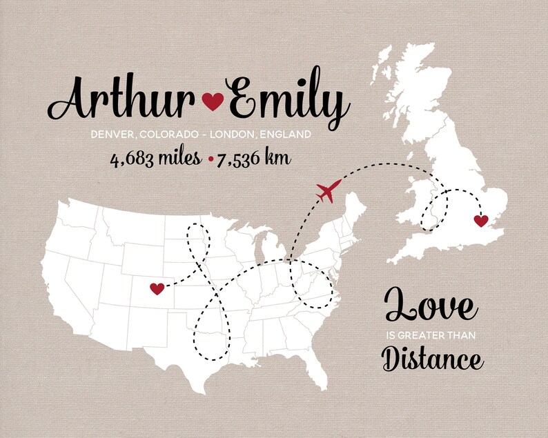 Long Distance Relationship Map Gift Two Personalized Maps | Etsy