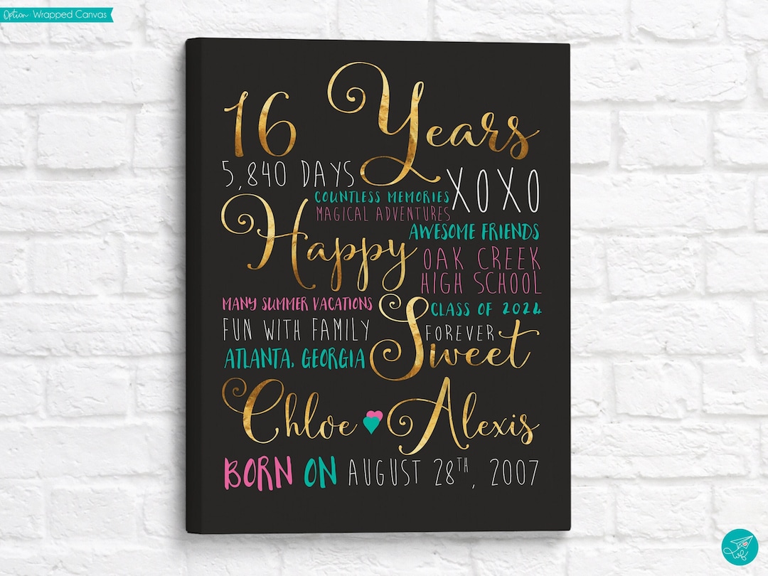 Personalized 16th Birthday Poster: Sweet Sixteen Gift - Etsy