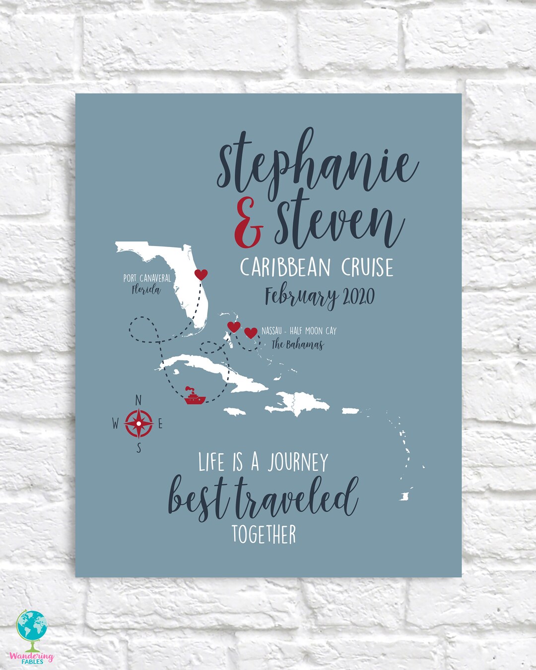 Custom Caribbean Cruise Map: Personalized Travel Art - Etsy