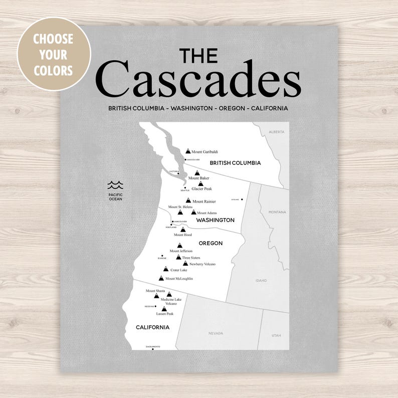 Cascades Map Print: Pacific Northwest Mountain Range Art - Etsy