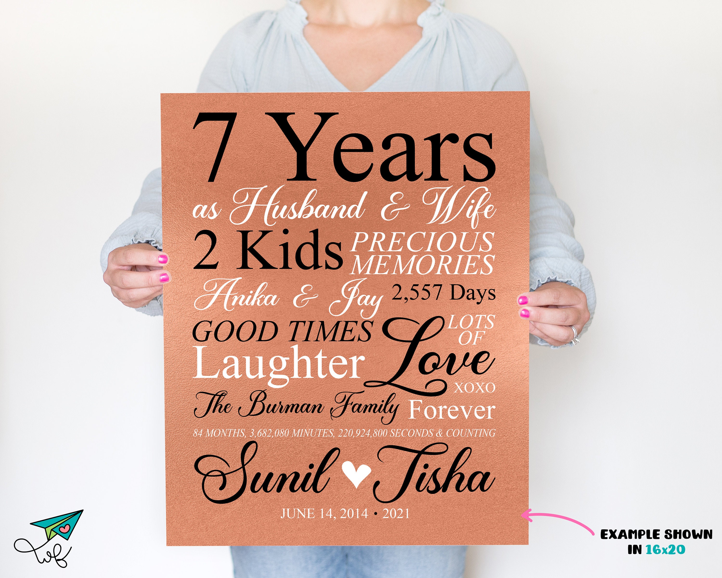 7th Anniversary Gift, Copper 7 Year Anniversary Art Personalized Sign ...