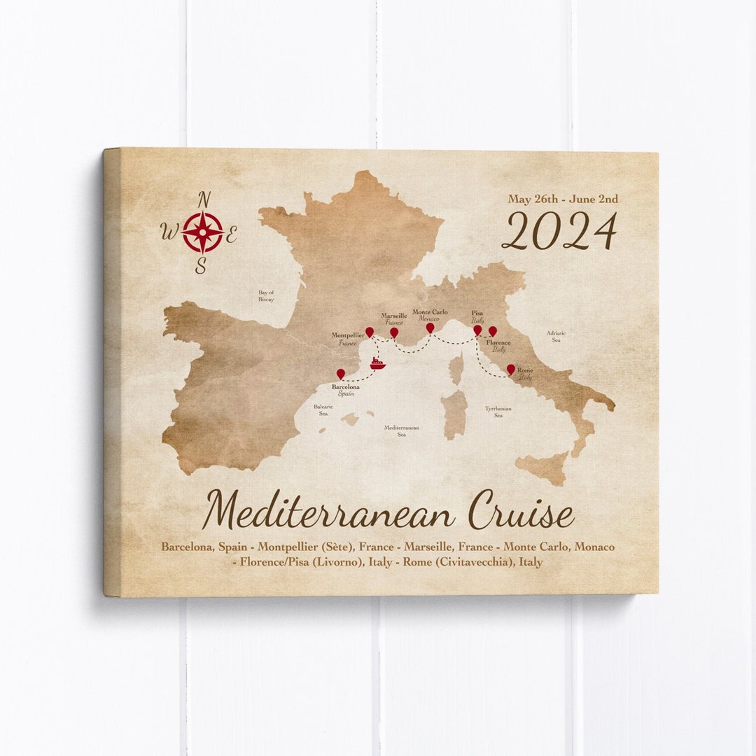 Personalized Mediterranean Cruise Map: Custom Travel Art - Etsy
