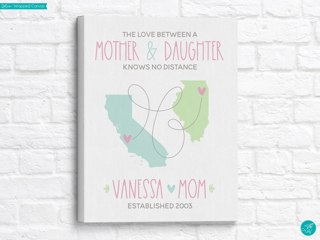 Custom Long Distance Map Art for Mom and Daughter Mother's Day Gift ...