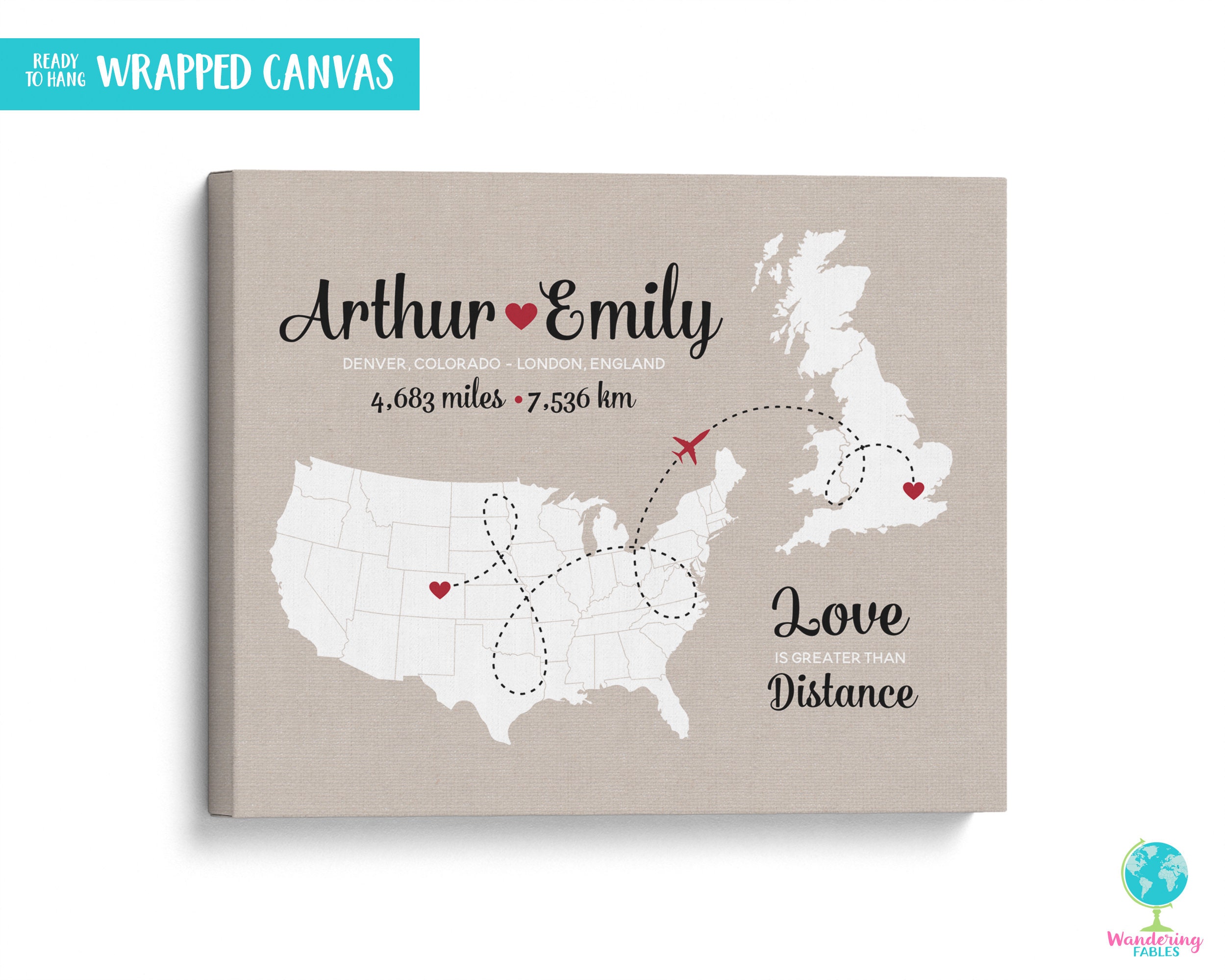 Long Distance Relationship Map Gift, Two Personalized Maps with Miles ...