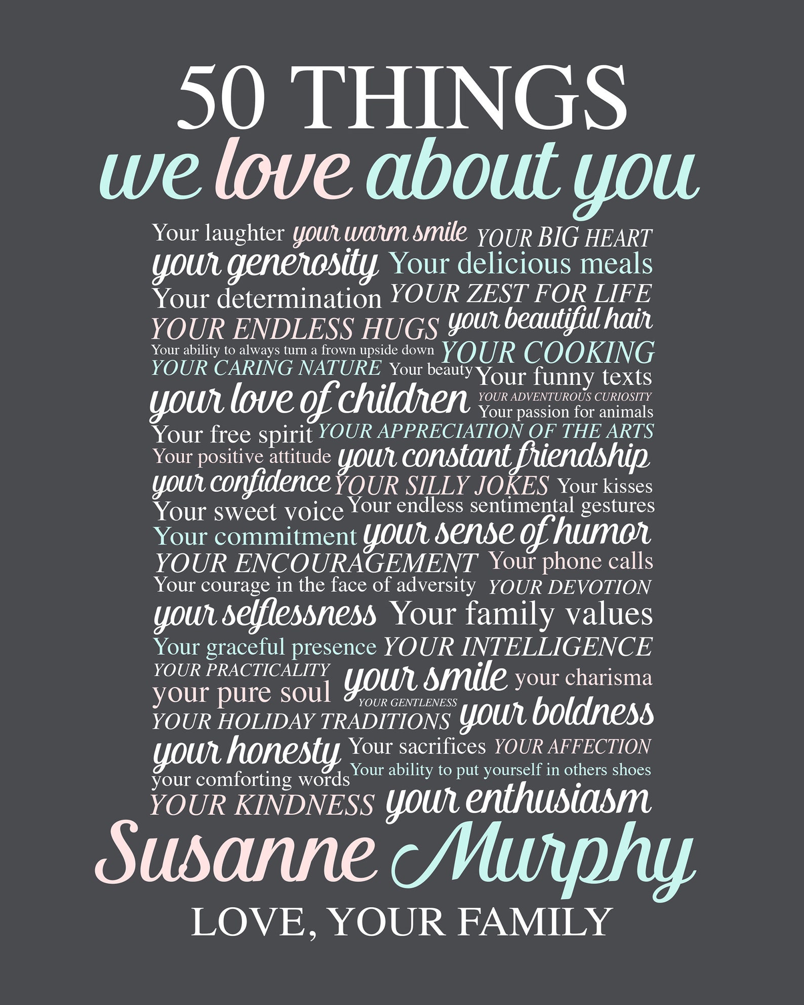 50 Things We Love About You 50th Birthday Gift for Her - Etsy