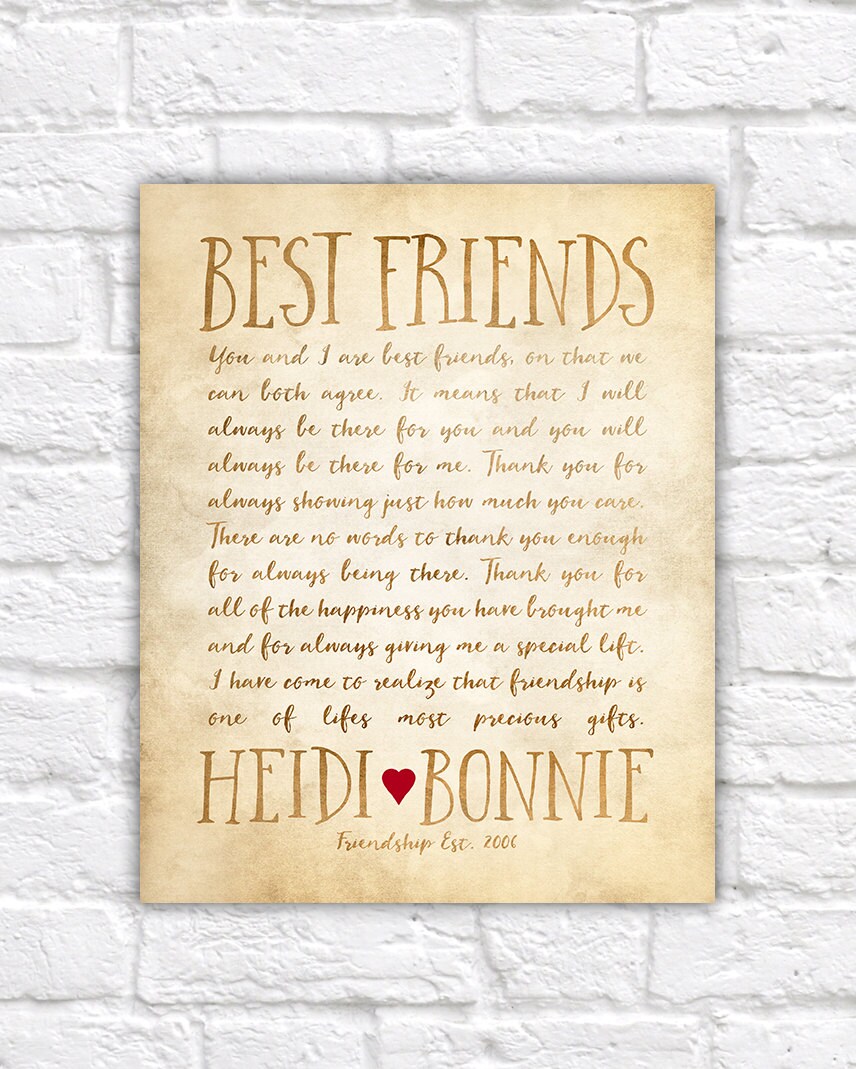 Custom Letter For Best Friend Art Friendship Poem Birthday Or Thank You Gift BFF Friend Art 