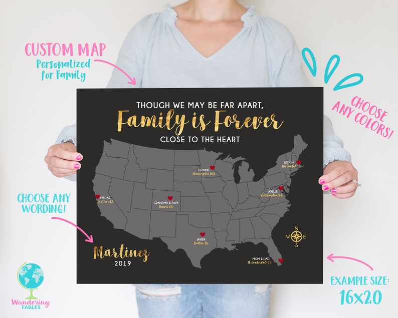 Personalized Family Map Choose Locations Names Christmas | Etsy
