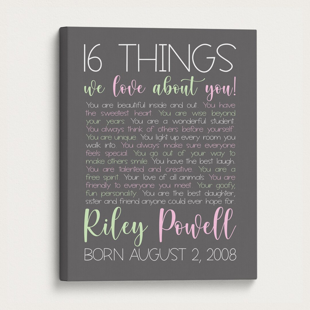 Personalized 16th Birthday Poster: 16 Things We Love About You - Etsy