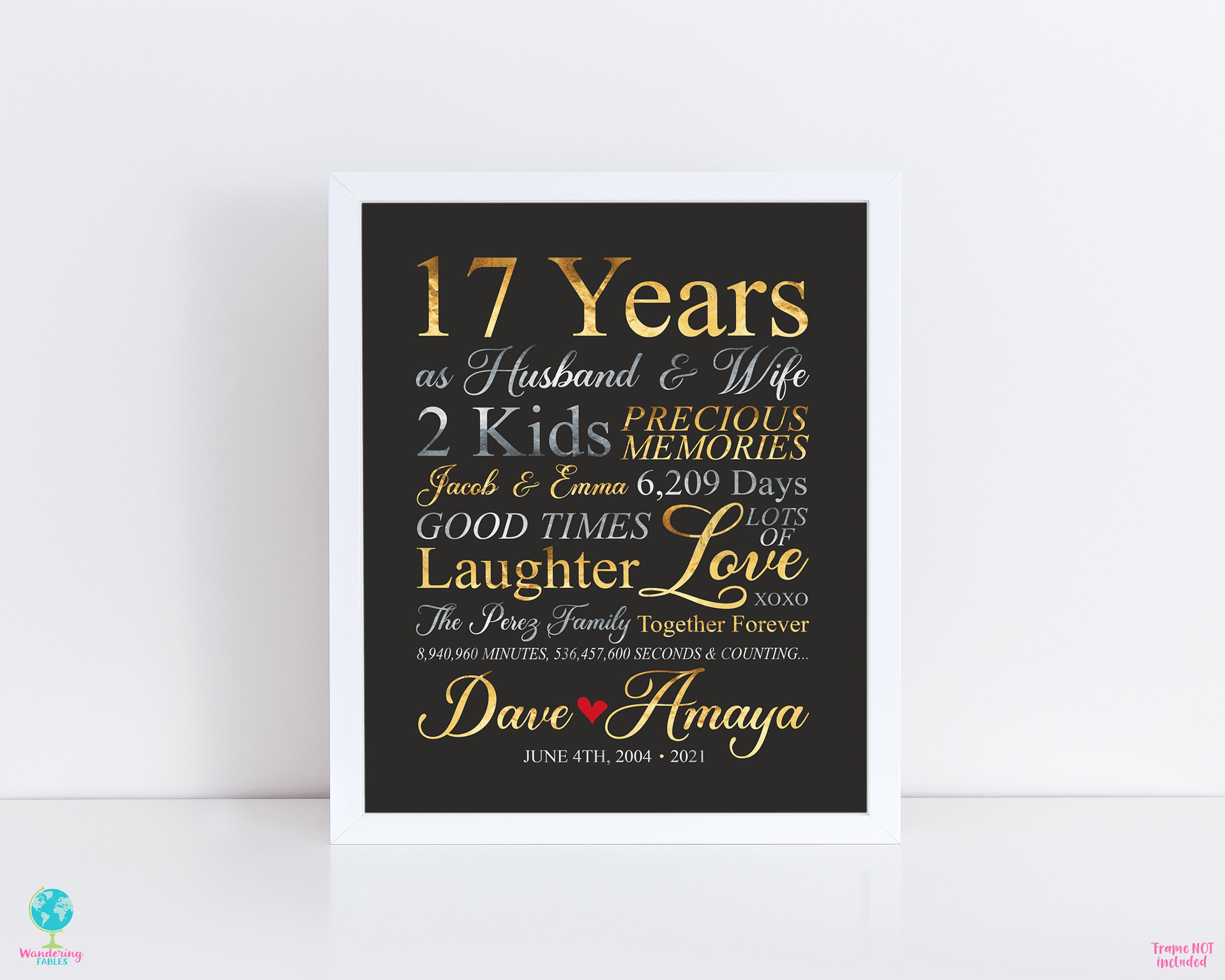 17 Year Anniversary Gift, Personalized 17th Anniversary Sign for ...