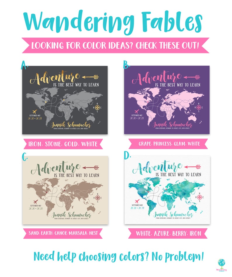 Study Abroad Map Gift for Foreign Exchange Student Adventure - Etsy