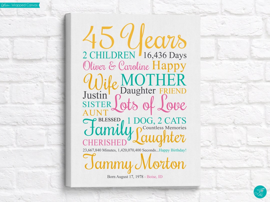 45th Birthday Personalized Birthday Art Woman Turning 45 45 - Etsy