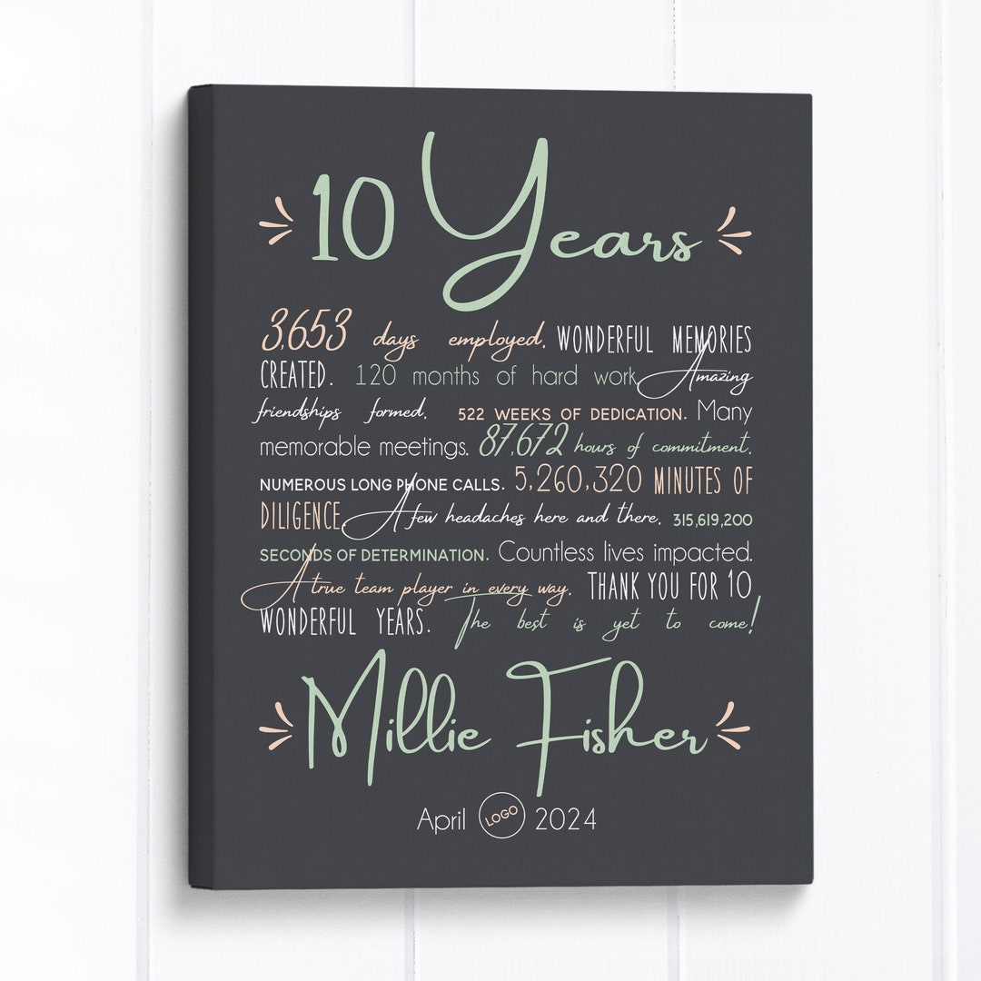 Personalized Work Anniversary Canvas Sign: Employee Appreciation Gift ...