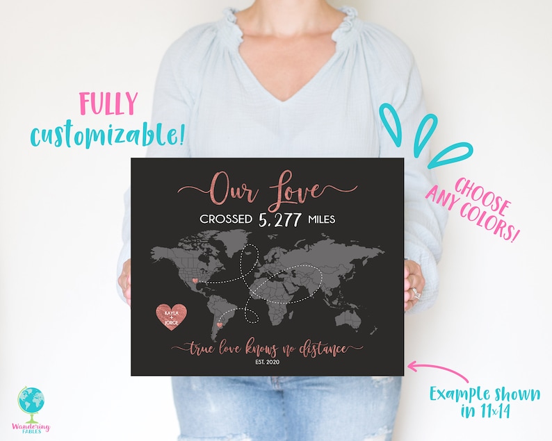 Mapa de relaciones de larga distancia Mapa de amor de pareja - Etsy México