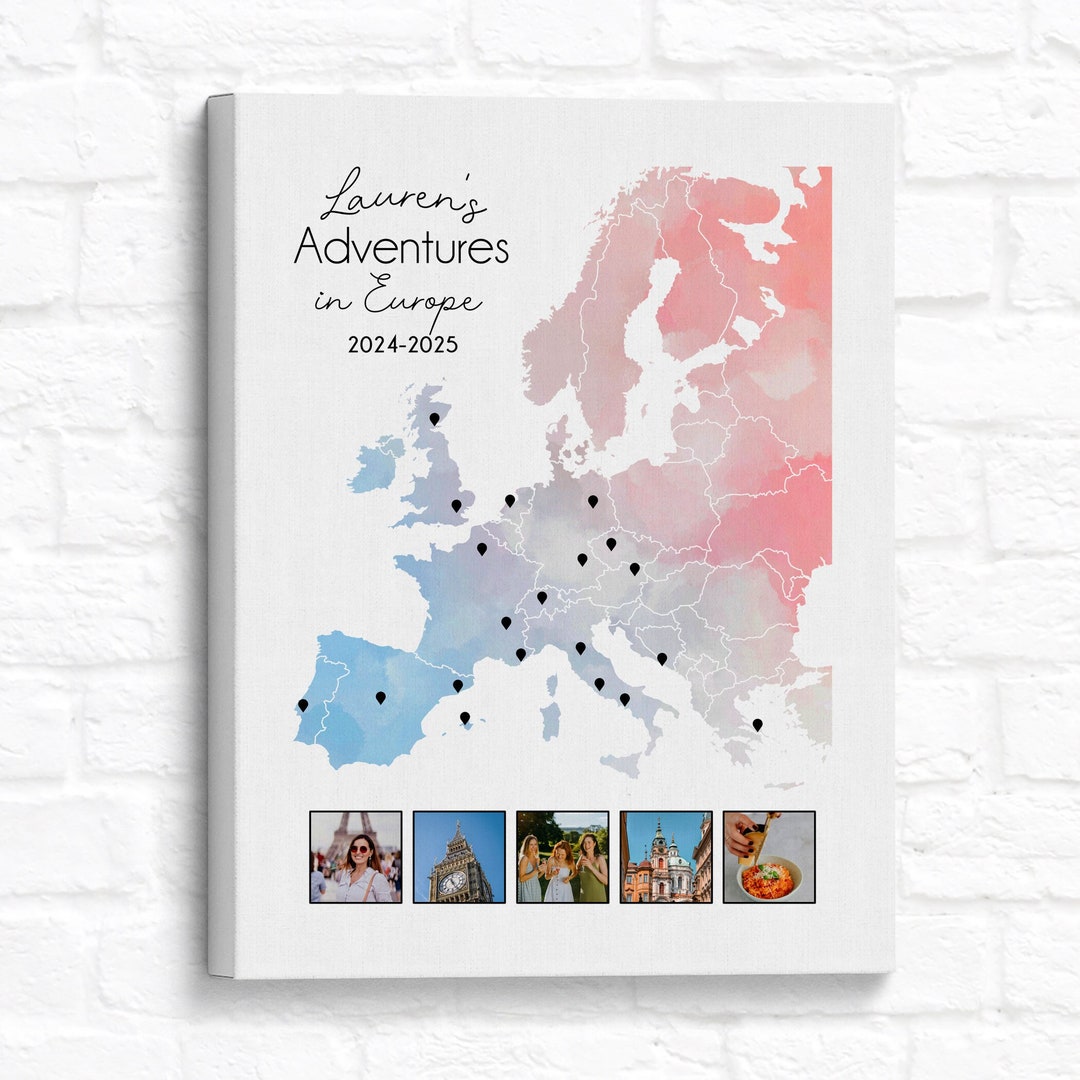 Personalized European Travel Map With Photo Collage - Etsy