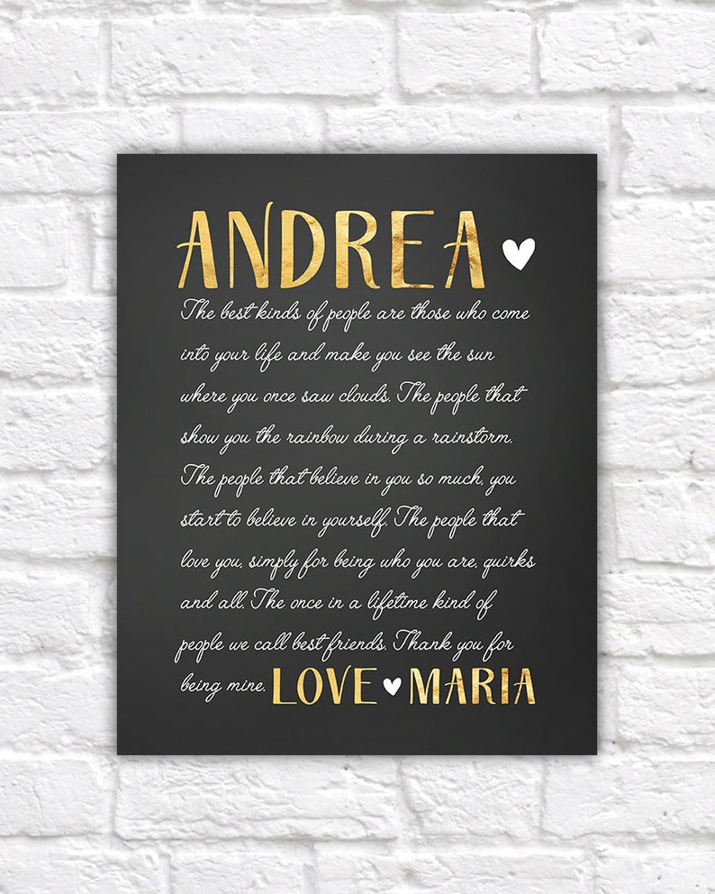 Personalized Friend Poem Art, Gold Letter Print - Etsy