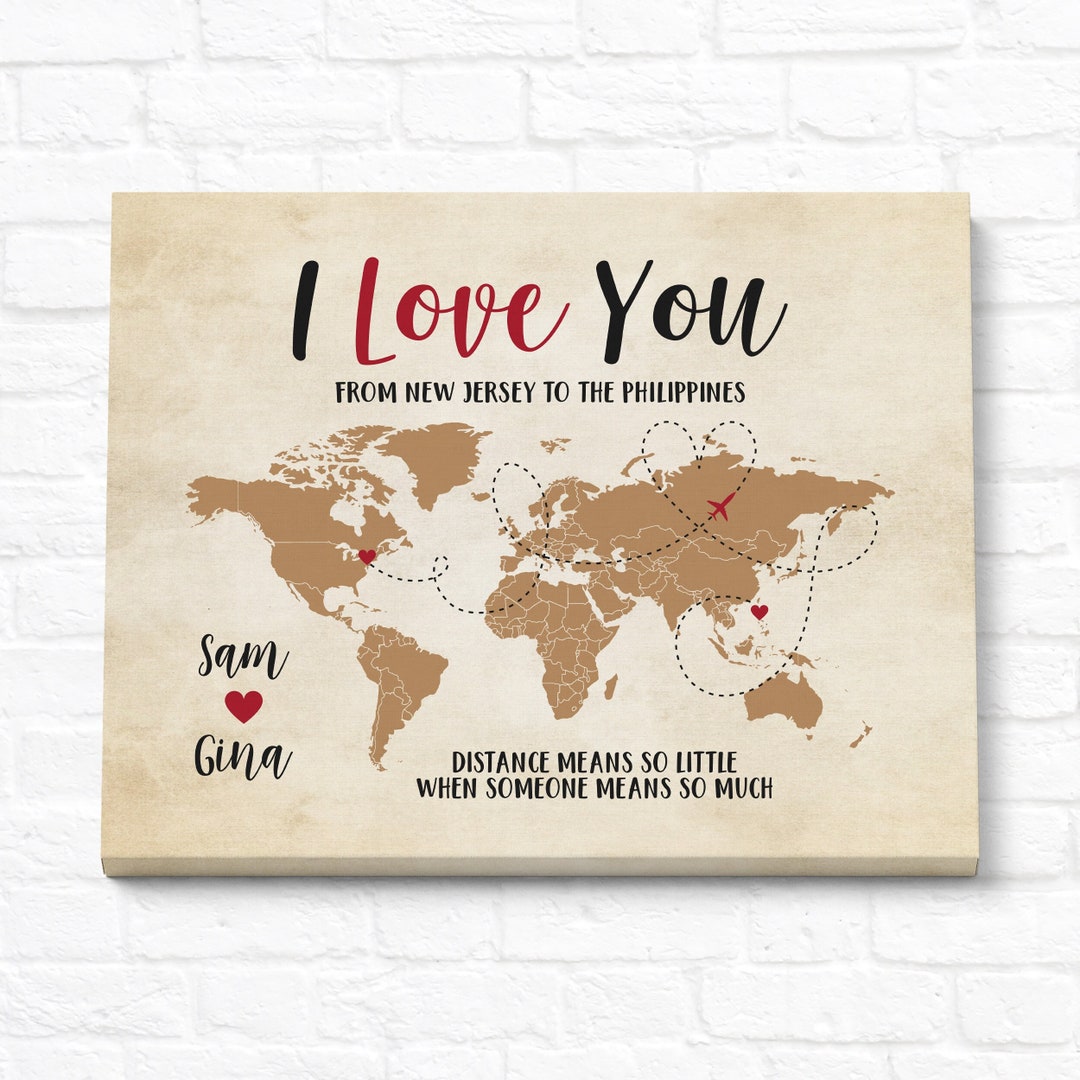 Long Distance Couple, Map Gift for Relationship, Living Far Apart, Distance From Each Other ...