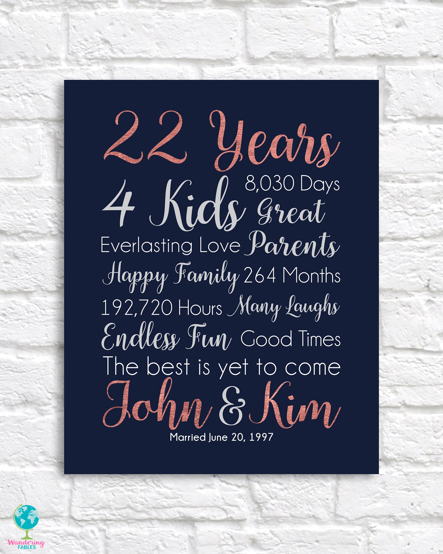 Personalized Anniversary Gifts 22 Years Copper Anniversary Rose Gold