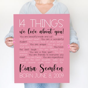 14th Birthday Gift for Girl, Daughters 14th Birthday Poster, 14 Things ...