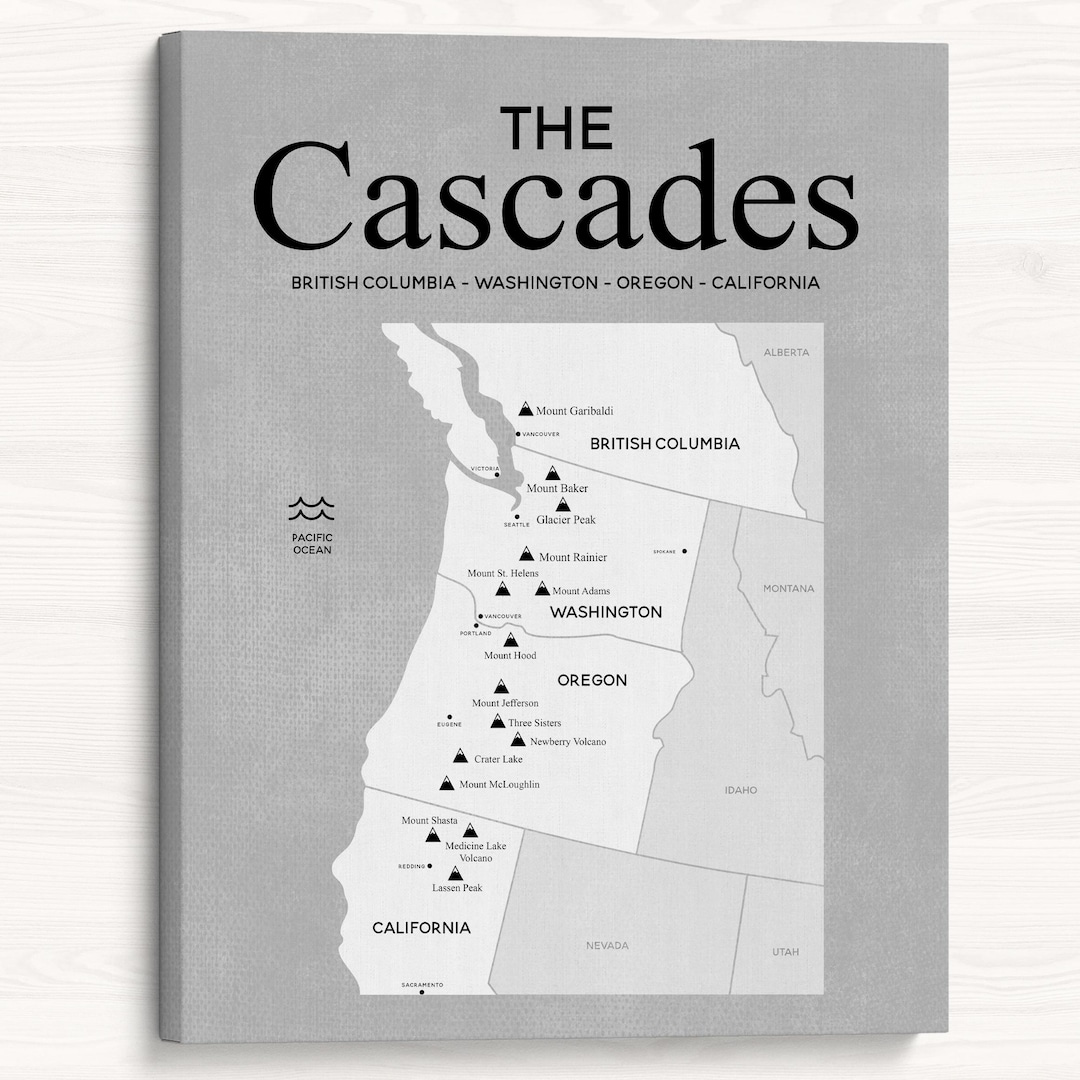 Cascades Map Print: Pacific Northwest Mountain Range Art - Etsy