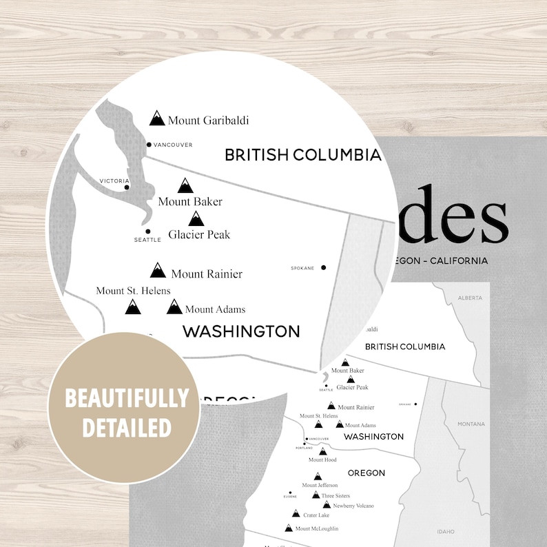 Cascades Map Print: Pacific Northwest Mountain Range Art - Etsy