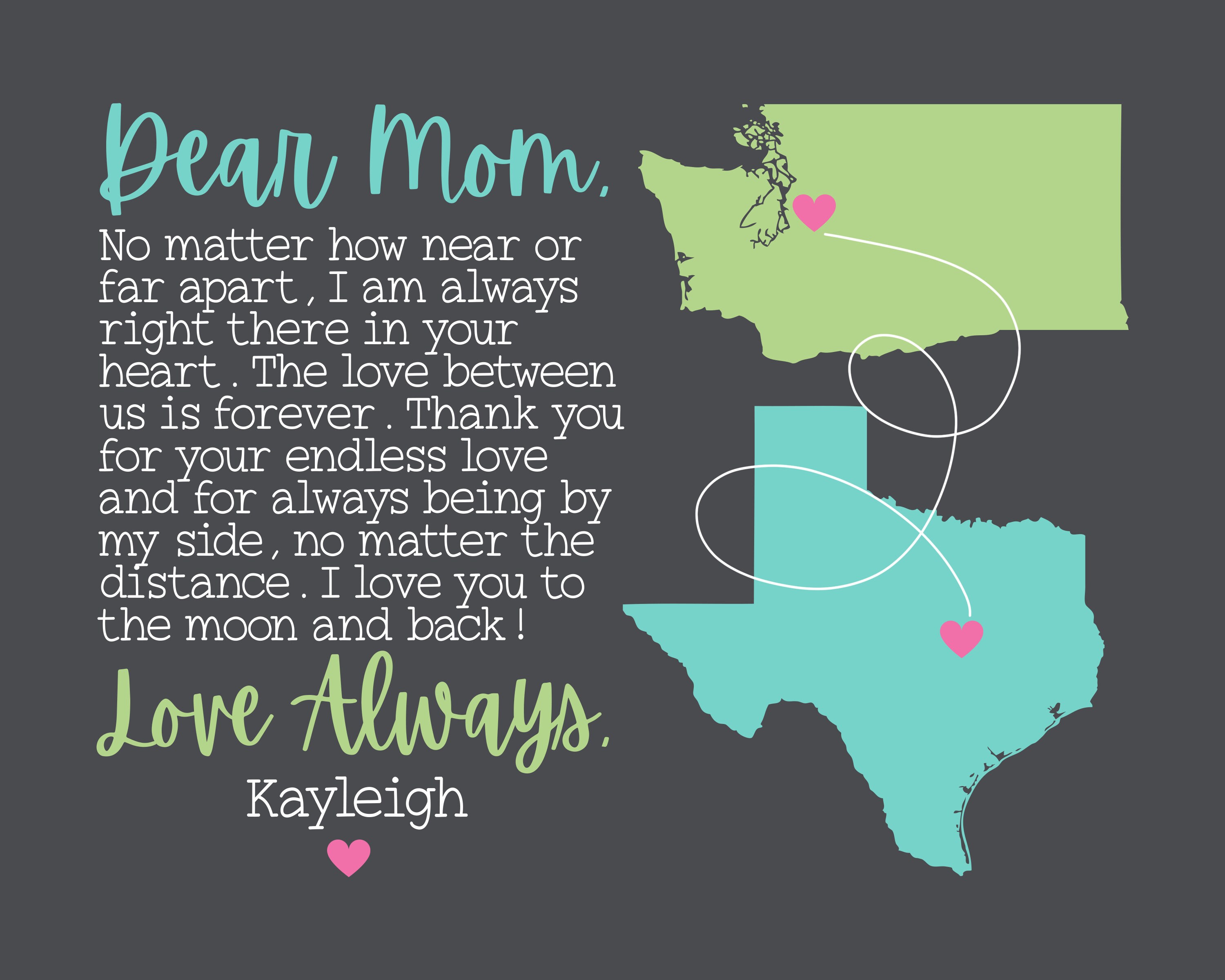 Personalized Mother Day Gift for Mom from Daughter Wood Heart Map Long ...