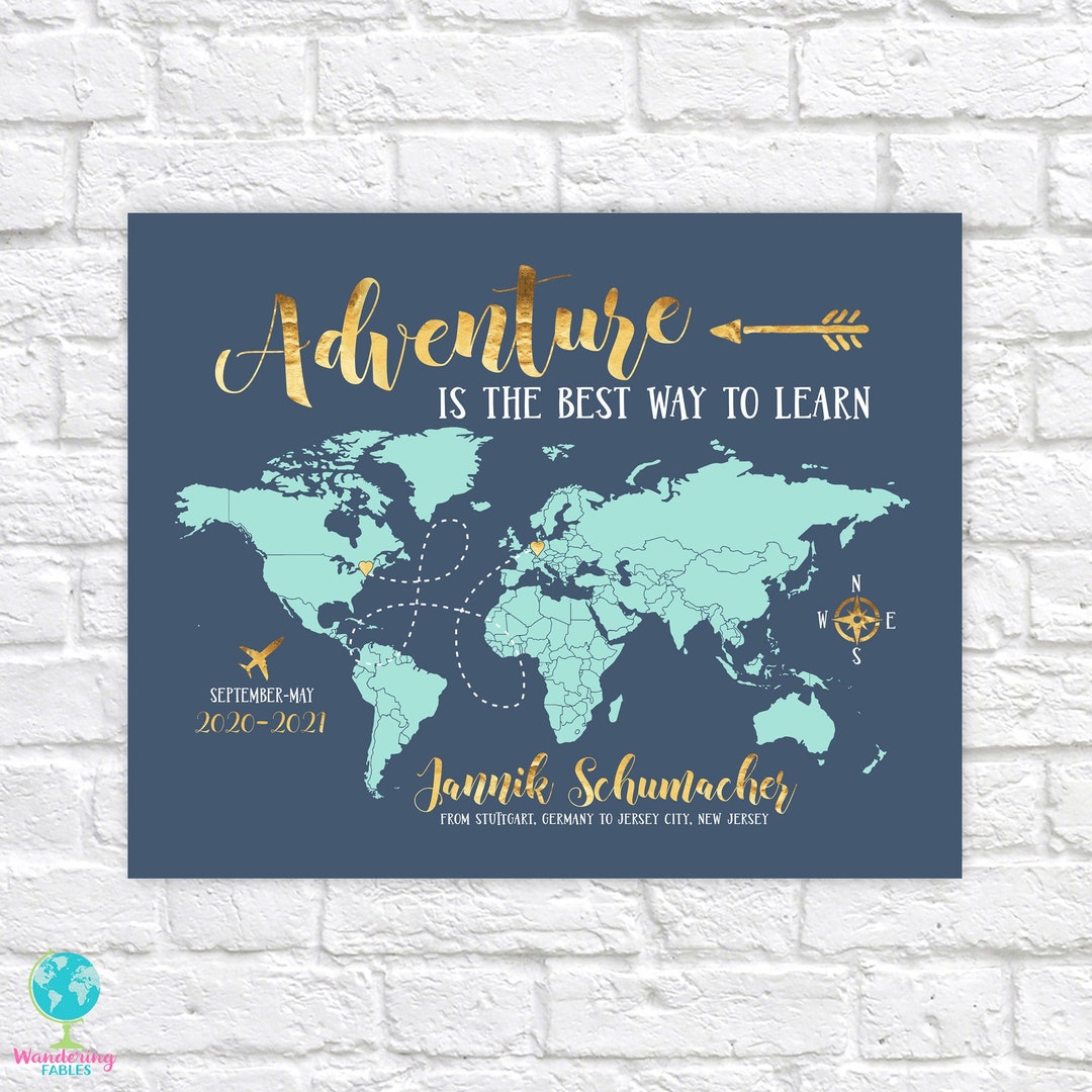 Study Abroad Map, Gift for Foreign Exchange Student, Adventure Quote ...