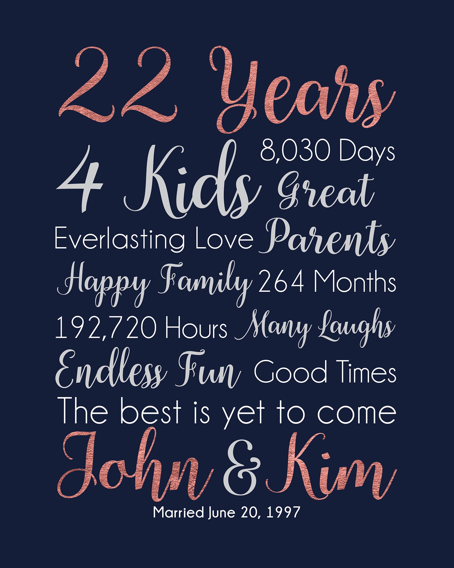 Personalized Anniversary Gifts 22 Years Copper Anniversary Rose Gold Personalized Anniversary Gifts 22 Years Copper Anniversary Rose Gold