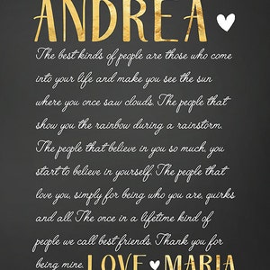 Personalized Best Friend Poem Art, Gold Cursive Letter Print - Etsy